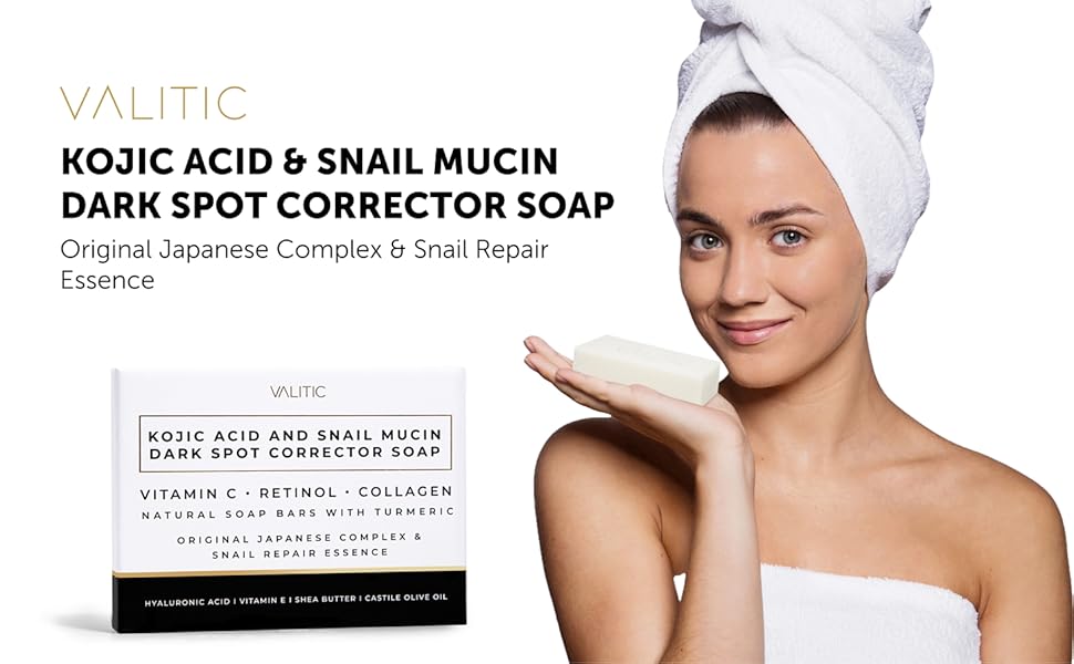 Amazon.com : VALITIC Snail Mucin Kojic Acid Bar Soap Dark Spot Corrector – with Snail Secretion ...