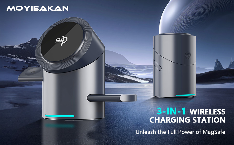 Amazon.com: MOYiEAKAN Estación de carga inalámbrica de rotación automática 3 en 1 para ...