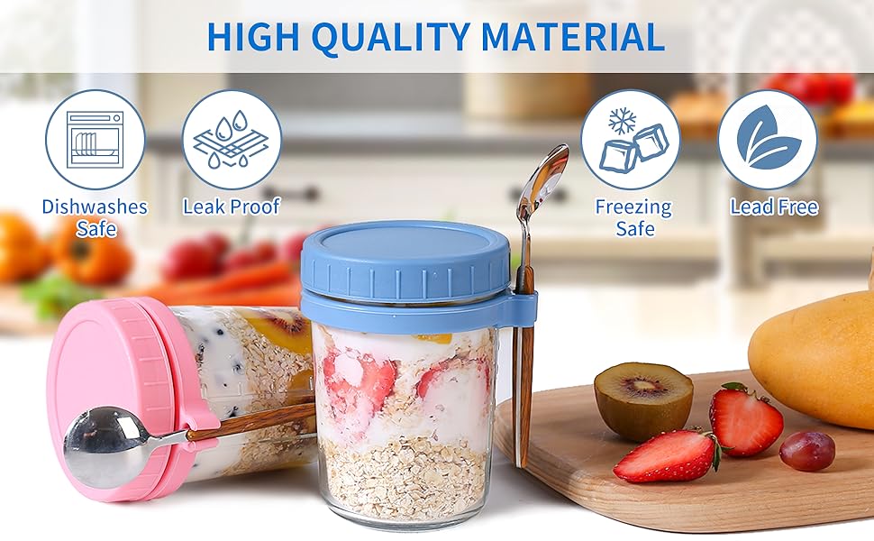 Amazon.com: GUUTRY Overnight Oats Containers with lids and Spoons: 16 oz Mason Jars for ...