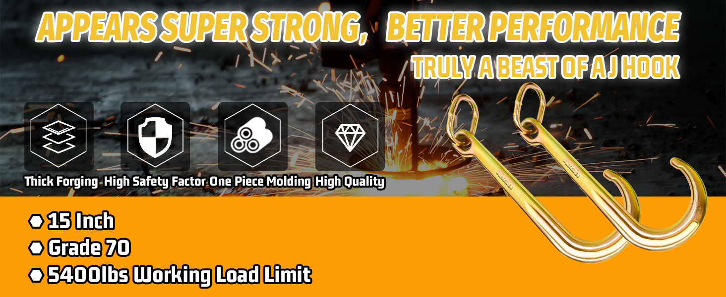 Amazon.com: SENKEYFE 15 Inch J Hook G70 Heavy Duty Towing Hooks with 5400 Lbs Working Load Limit ...