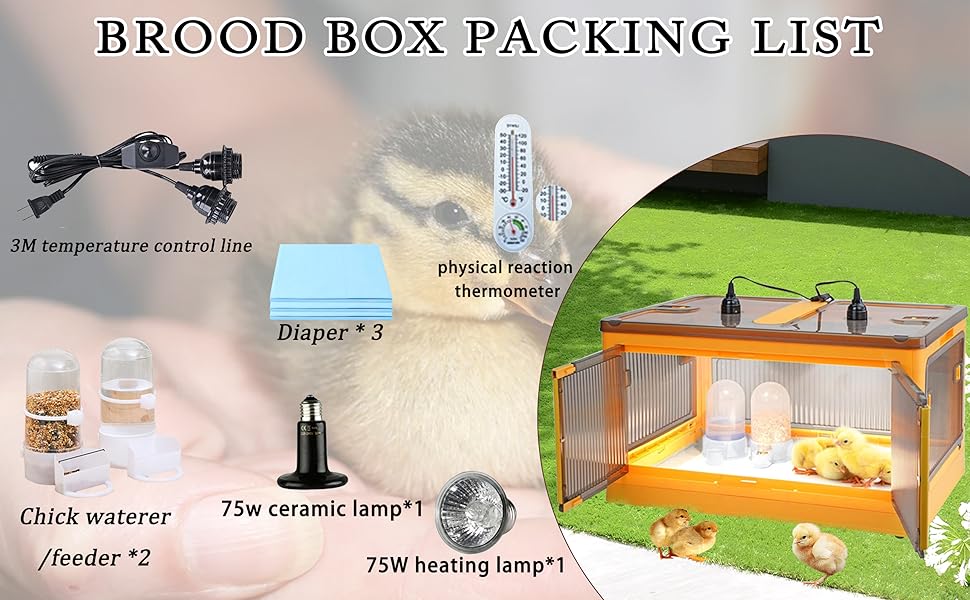 Amazon.com: PJYRTOQ Chicken Brooder Box Set,Double Door Foldable Heated Box with Heated Light ...