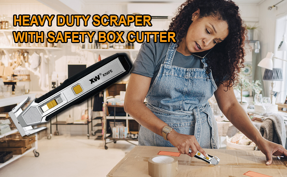 XW Heavy Duty Scraper Utility Knife with Safety Box Cutter, 2-in-1 Tool ...