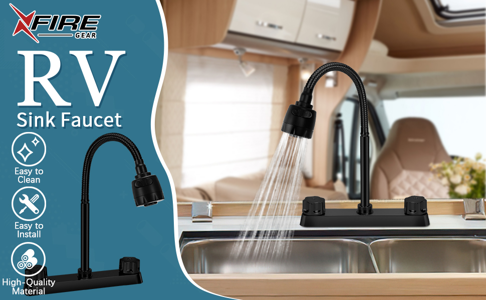 8 in RV Kitchen Faucet, XFIRE-GEAR Camper Faucet Kitchen with Flexible Arc 360 Degree Rotatable ...