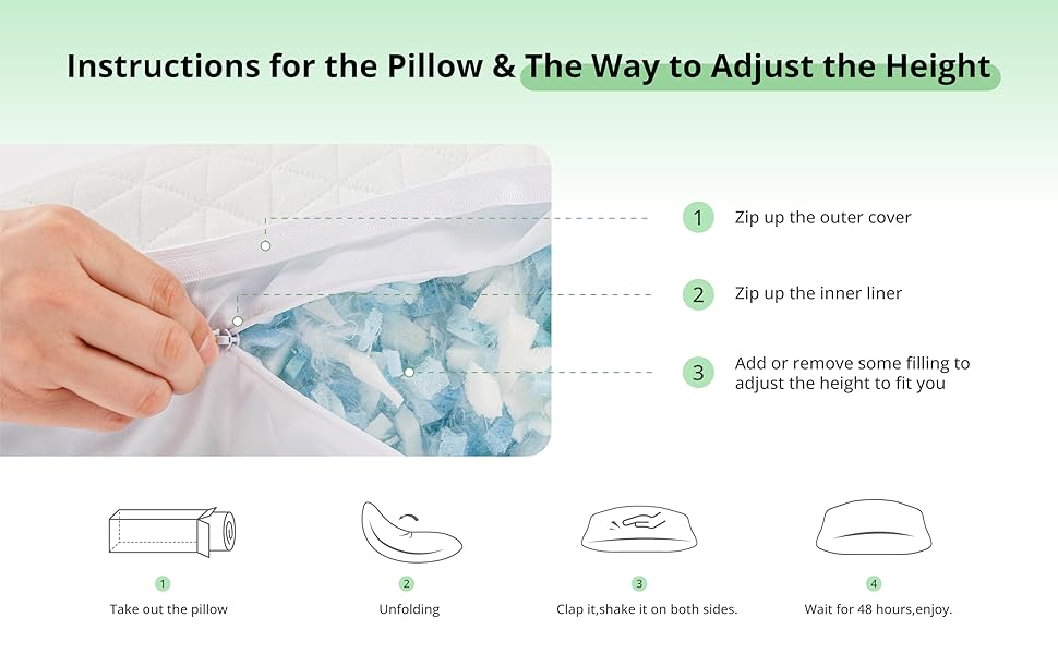 Amazon.com: EGOHOME Comfort Shredded Memory Foam Pillows, Adjustable Bed Pillows for Side, Back ...