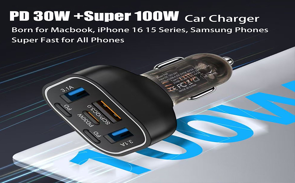 Amazon.com: 6 in 1 Multi Port USB C Car Charger Adapter PD 30W 6 Ports Super Fast Charging ...
