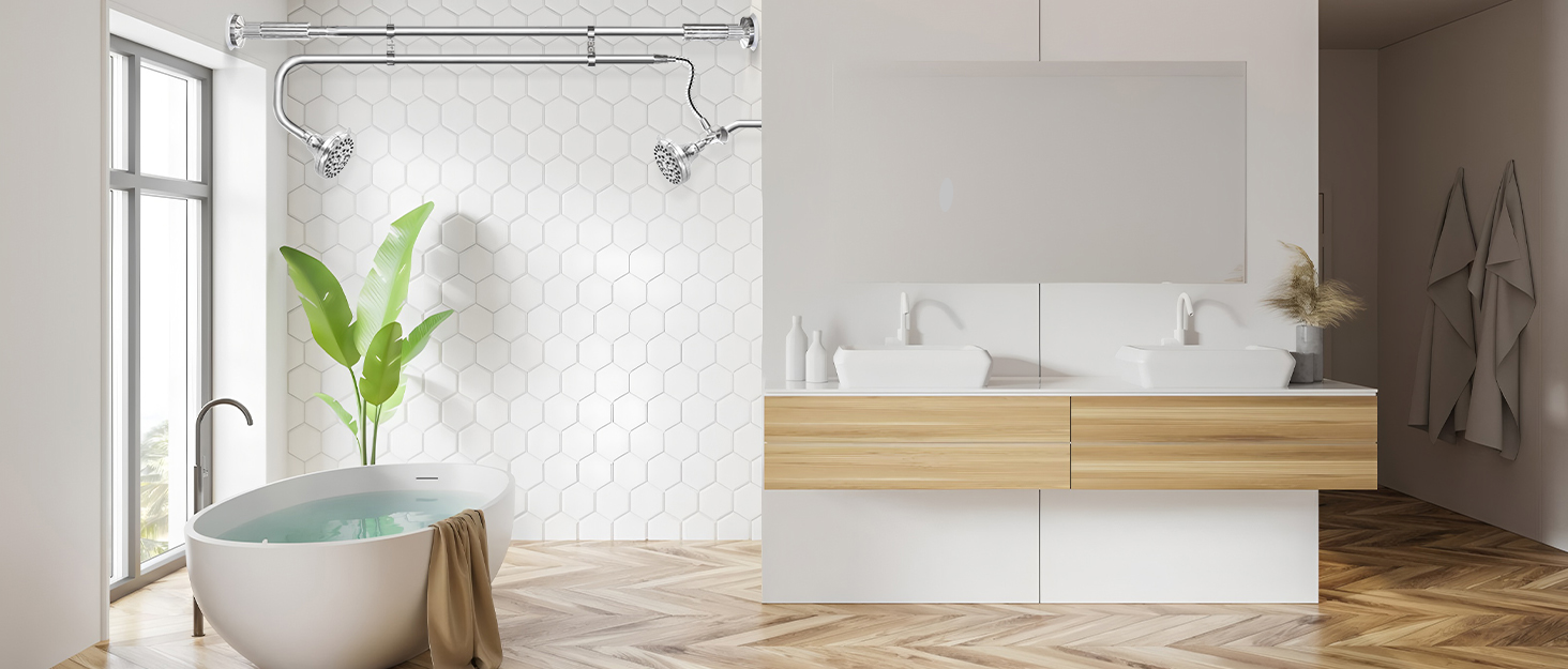 OURBAOFU Tandem Shower Heads, Double Shower Head for Couples, Dual Shower Head System for Two ...