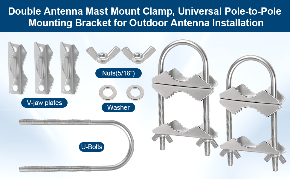 Amazon.com : Dual Antenna Mast Clamp, Galvanized Iron U-Bolt Mounting Bracket for Antennas ...