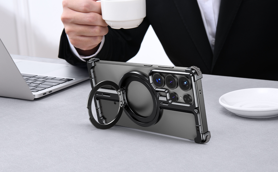 Amazon.com: OGRANEE Metal Frameless Case for Samsung Galaxy S25 Ultra with Magnetic Kickstand ...