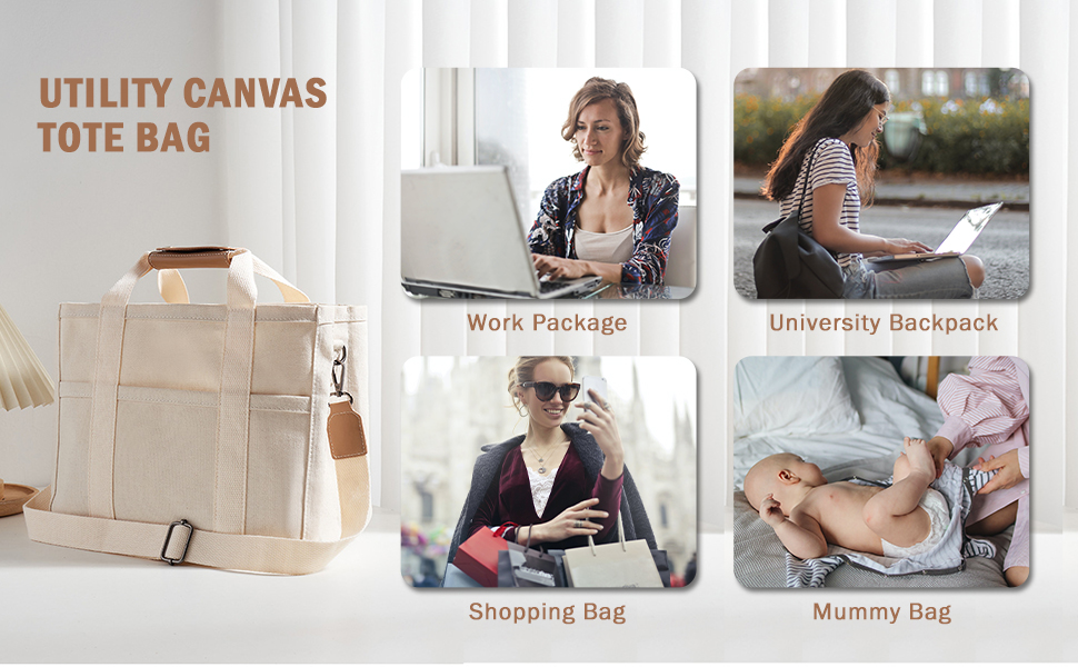 Amazon.com: PILCAVE Multi Pocket Canvas Tote Bag for Women Large Capacity Versatile Shoulder ...