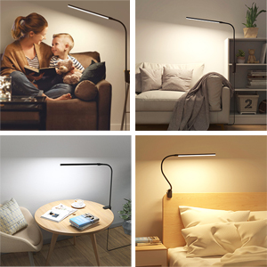 OIOSEN LED Lámpara de escritorio con pinza, largo cuello de cisne flexible de metal USB Lámparas ...