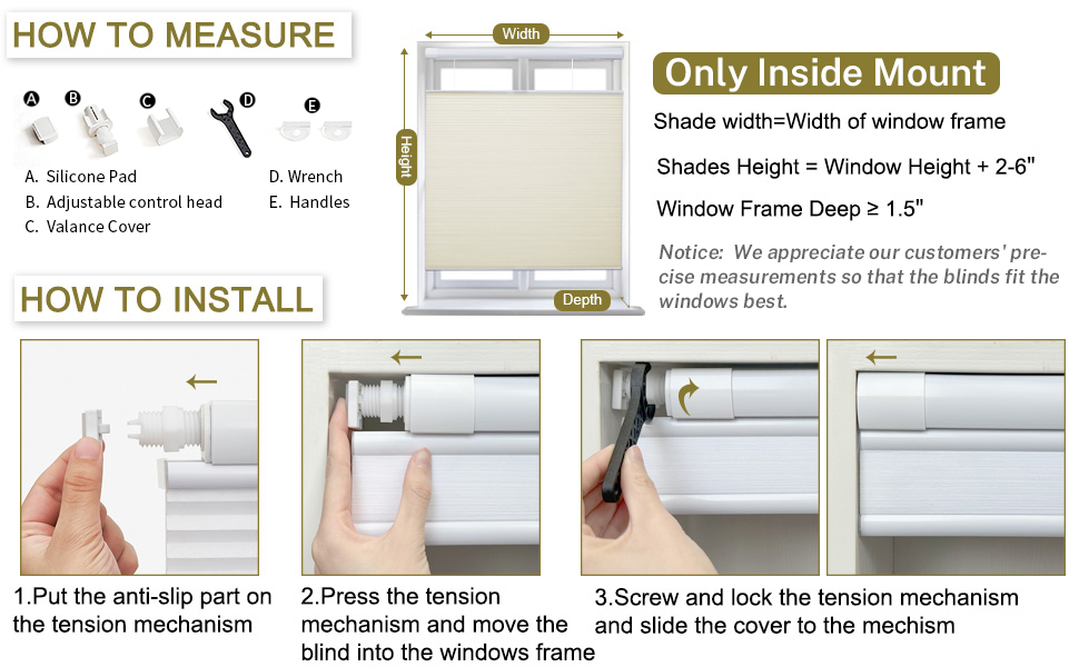 Amazon.com: Moonice Cellular Blinds No Drill No Tools Top Down Bottom Up Cordless Window Shades ...