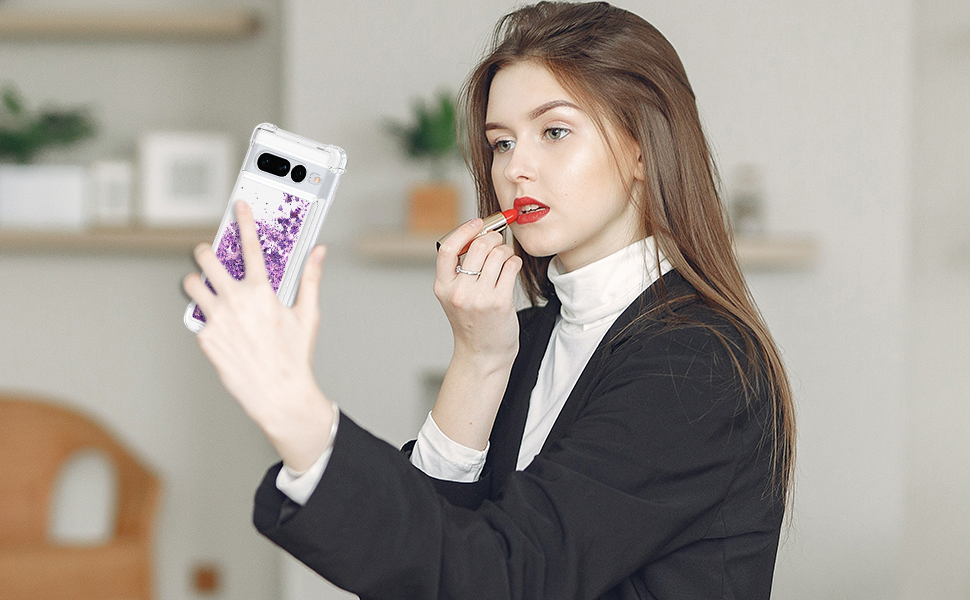 Amazon.com: ANSHOW Glitter Google Pixel 7 Pro Case, Clear TPU-Shockproof, Bling Gold Glitters ...