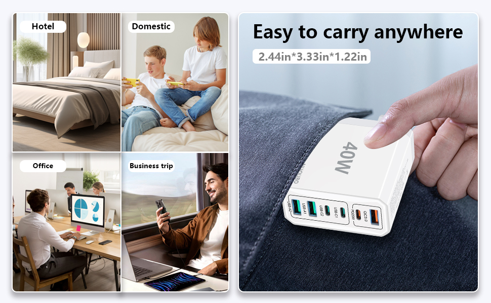 USB C 6-Port Fast Charger - 40W PD 25W Power Adapter & QC Wall Charger for iPhone 14/13/12/11/XS ...