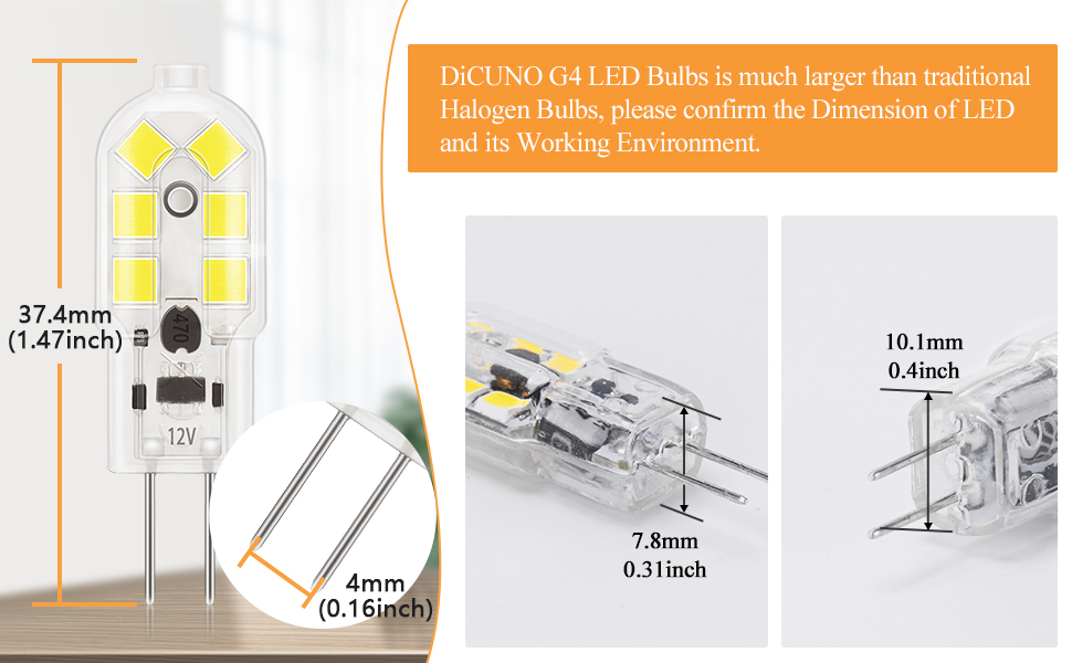 DiCUNO G4 LED Light Bulb Bi-Pin Base 1.5Watt 15-20W Halogen Bulb Equivalent 12 Volt Daylight ...
