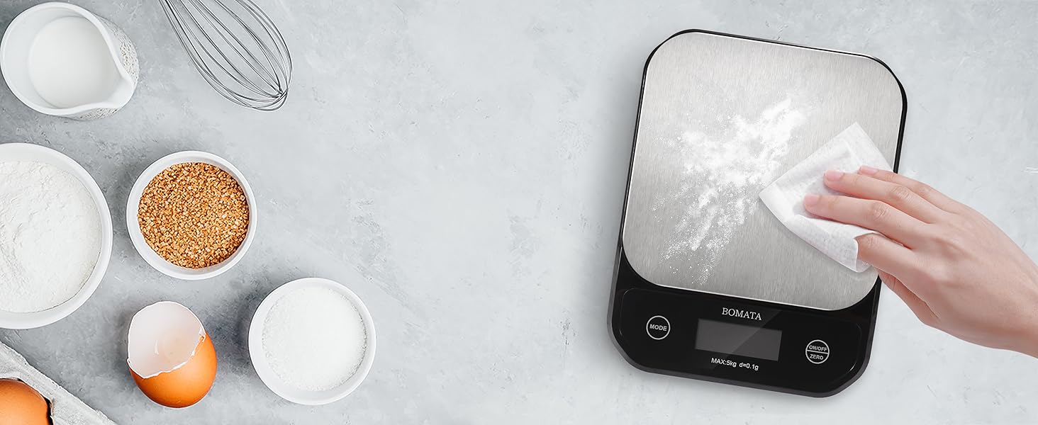 Amazon.com: BOMATA Waterproof Kitchen Scale, 0.1g/0.01oz High Precision, 5kg/11lb, Washable, USB ...