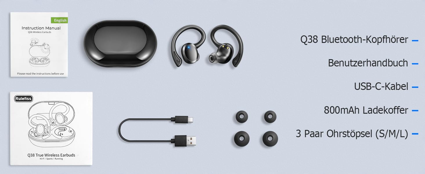 Bluetooth Kopfhörer Sport, In Ear Kopfhörer Kabellos Bluetooth 5.3 HiFi ...