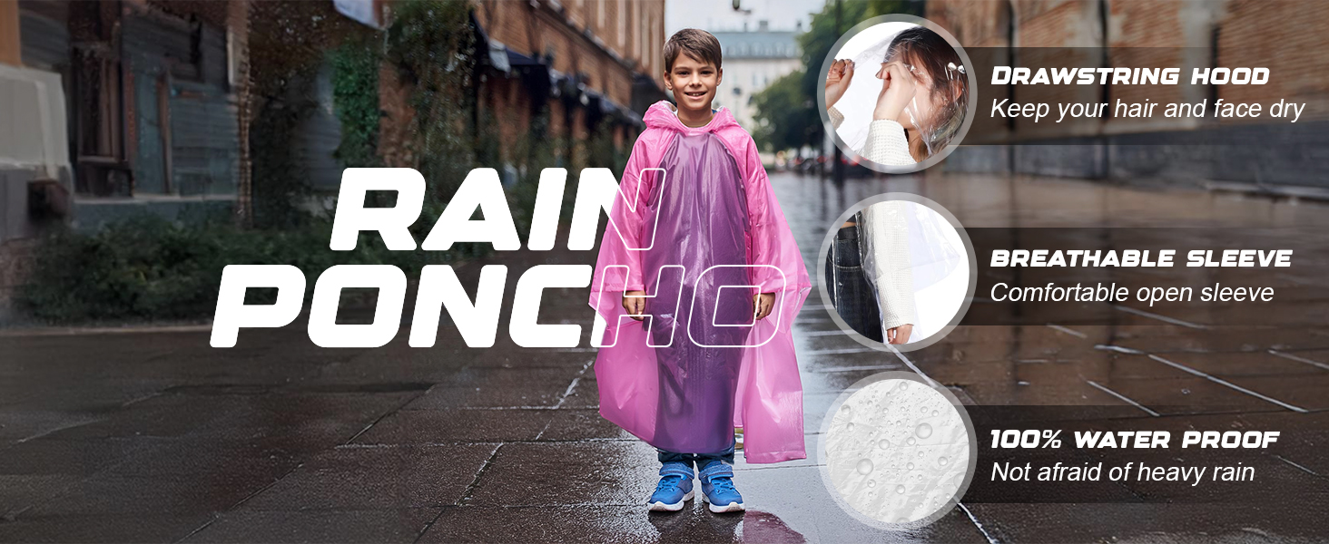 Amazon.com: EcoNour Disposable Kids Rain Poncho | Clear & Emergency Rain Ponchos for Kids ...