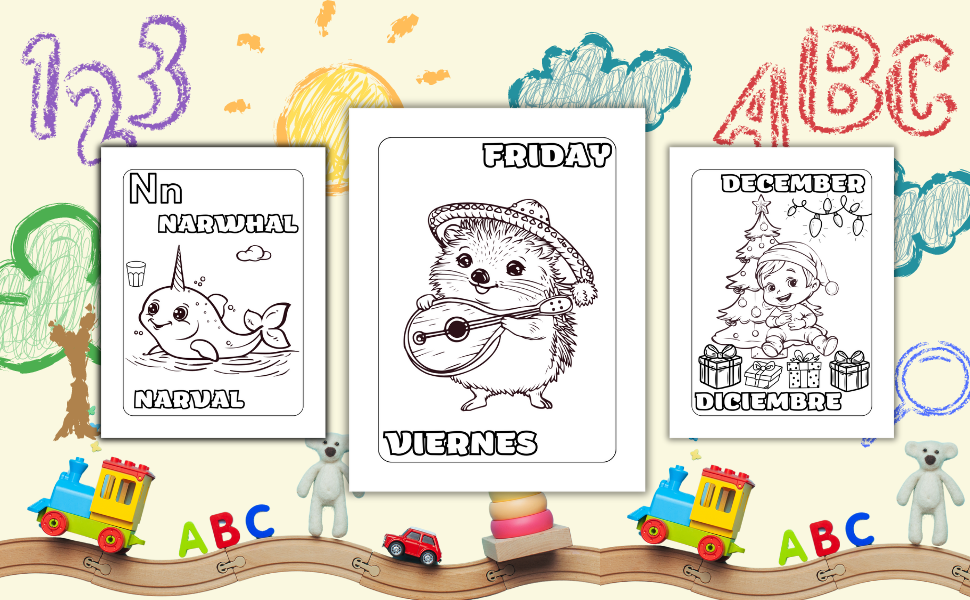 English-Spanish ABC Bilingual Coloring Book for Kids: 45+ Coloring ...