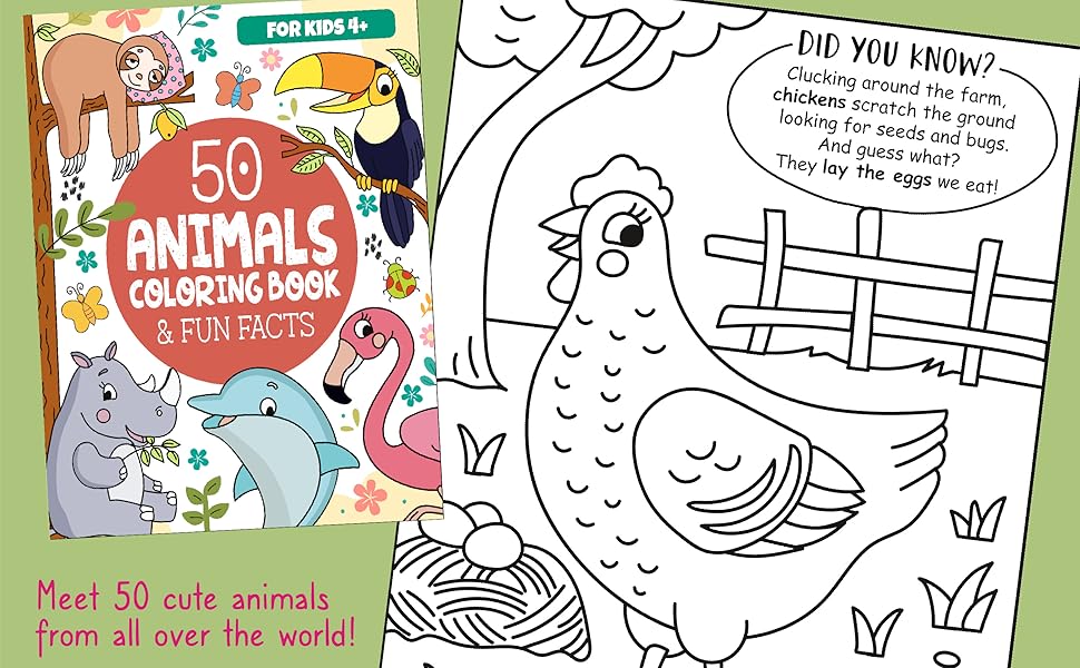50 Animals Coloring Book & Fun Facts for Kids: Discover a Colorful ...