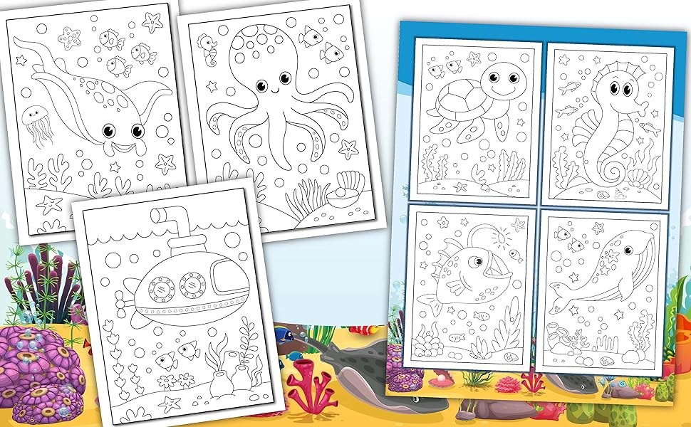 Ocean Animals Coloring Book For kids: 50+ Fun and Easy Coloring Pages ...