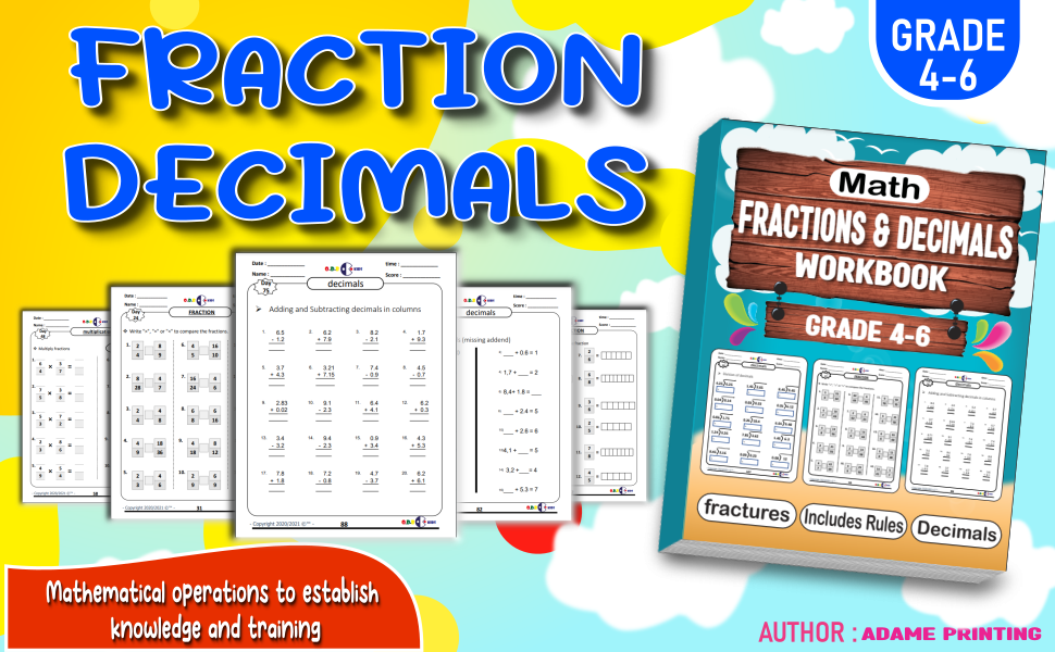 Math Workbook Fractions and Decimals For Grades 4-6: 92 days of Math ...