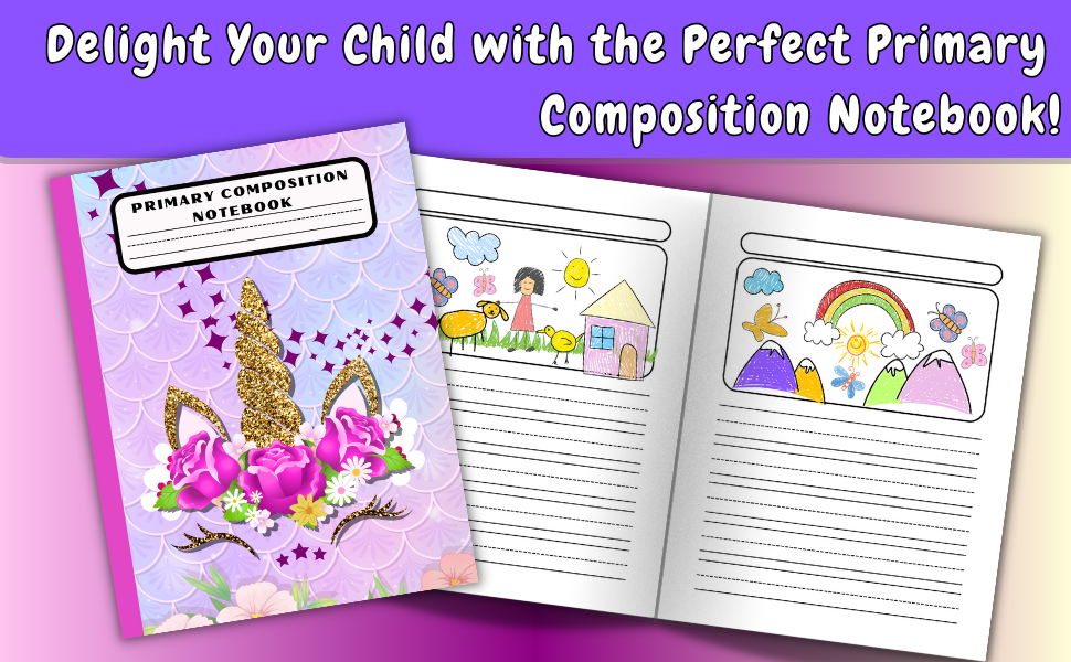 Primary Composition Notebook K-2: Unicorn Face Primary Journal Grades K-2, Primary Composition ...
