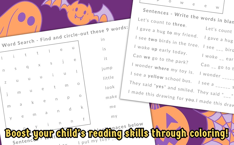 Halloween Color by Sight Words for Kids Ages 4-7: Pre-K, Kindergarten ...