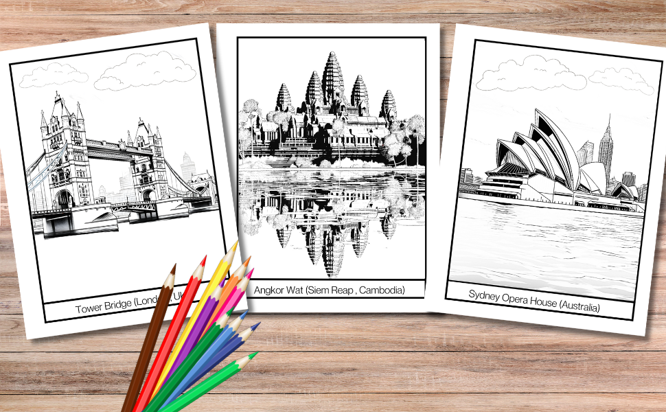 Amazon.com: Beautiful Landmarks Around the World Coloring Book ...