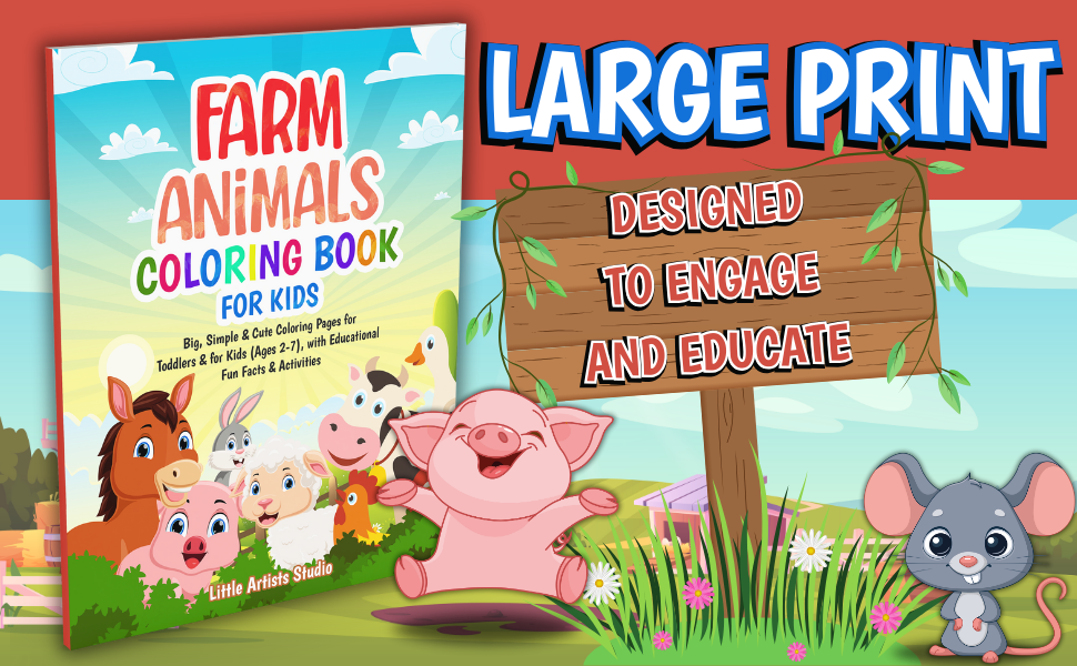 Farm Animals Coloring Book For Kids: Big, Simple & Cute Coloring Pages ...