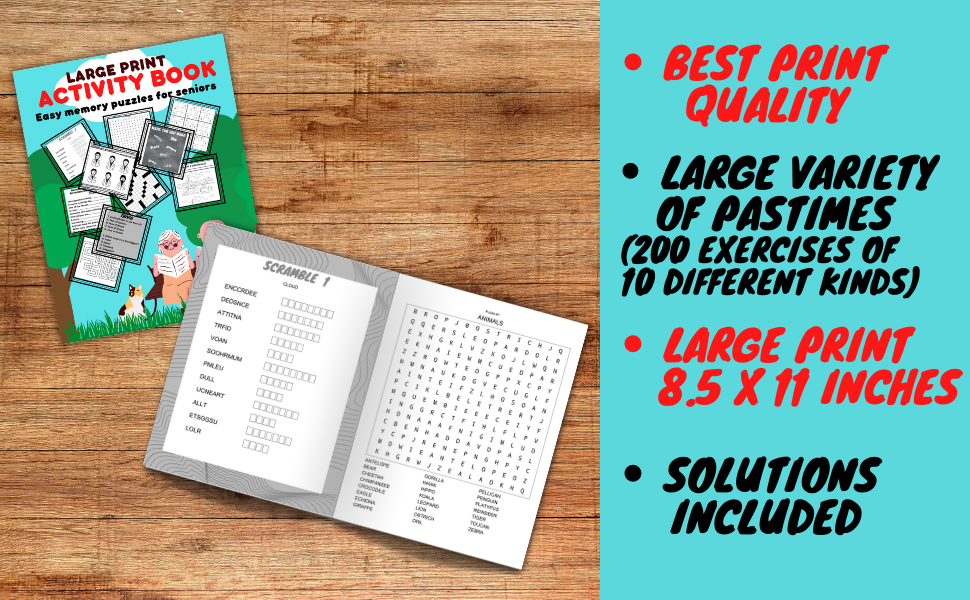 Large Print Activity Book & Easy Memory Puzzles for Seniors: Includes Unique Fun Memory ...
