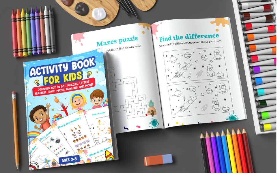 Activity Book For Kids 3-5 Year Olds: Coloring, Dot to Dot, Puzzles, Letters Numbers trace ...