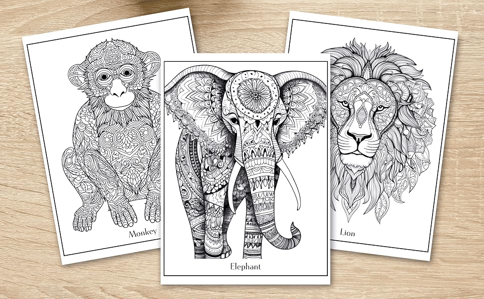 Wild Animal Mandala Coloring Book: 50 Mandala Coloring Pages For Adults ...