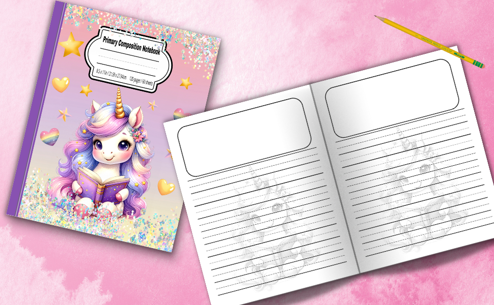 Amazon.com: Primary Composition Notebook: Unicorn Themed - Draw and Write Wide Ruled Journal ...