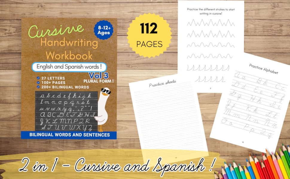 Cursive Handwriting Workbook Vol 3 English and Spanish Words: 2 in 1 ...