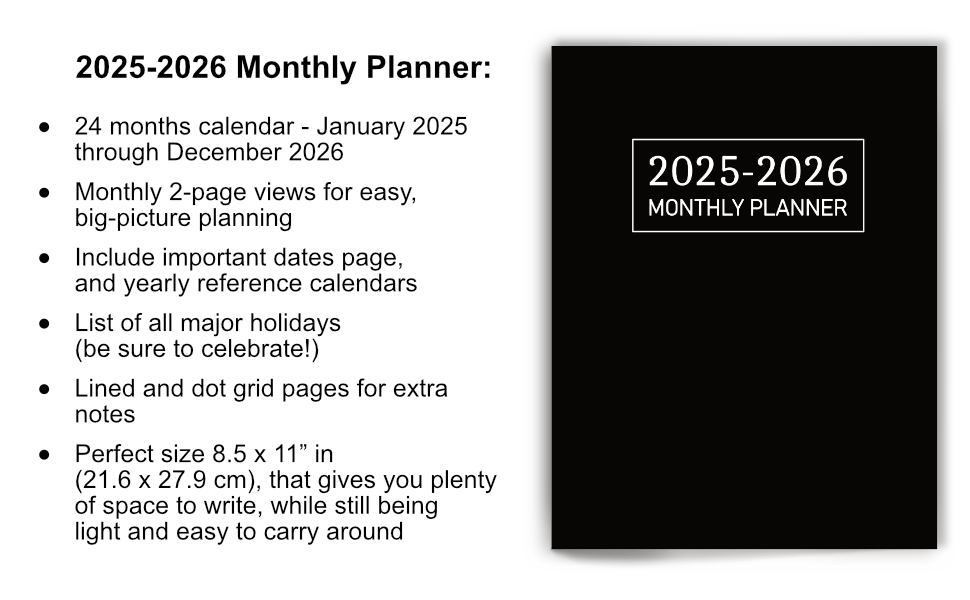 2025-2026 Monthly Planner: 2 Years from January 2025 through December ...