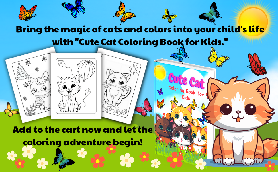 Cute Cat Coloring Book for Kids: 50 Coloring Pages with Adorable Cats ...