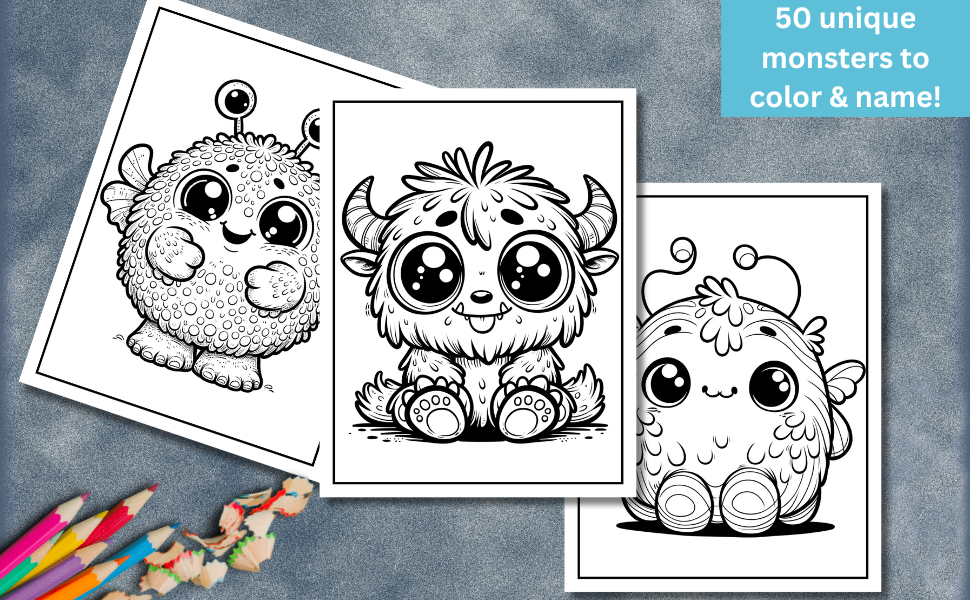 Super Cute Monsters Coloring Book for Tween Boys and Girls: 50 Fun ...