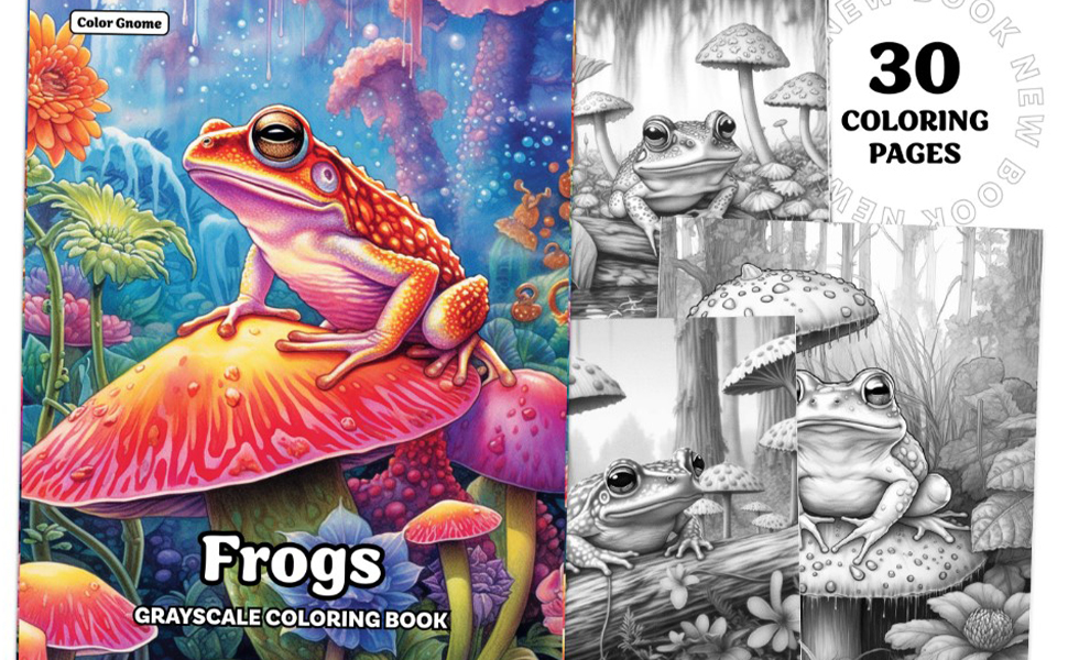 Amazon.com: Frogs Coloring Book: 30 Grayscale Coloring Pages for Stress ...