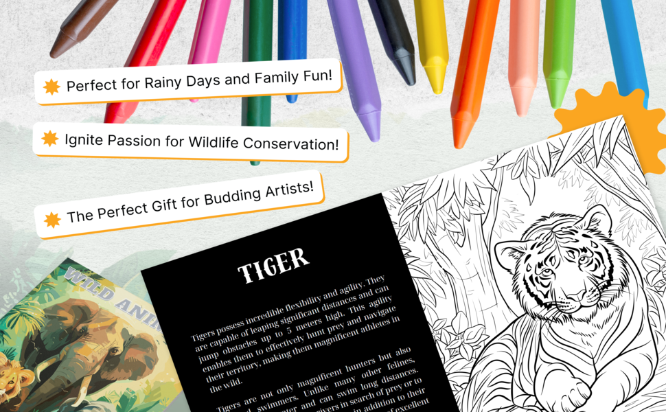 Wild Animal Coloring Book for Kids Ages 8-12: 50+ Easy and Fun Coloring ...