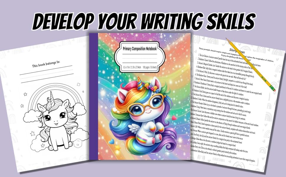 Amazon.com: Primary Composition Notebook: Cute Rainbow Unicorn Theme: Draw and Write Journal ...