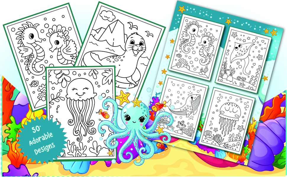 I Love Ocean Animals Coloring Book for Kids: 50+ Cute and Easy Designs ...