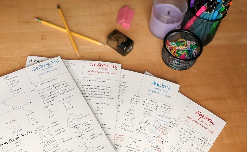 Algebra Notebook: Grid Composition Notebook with Common Equations, Formulas and Graphs for ...