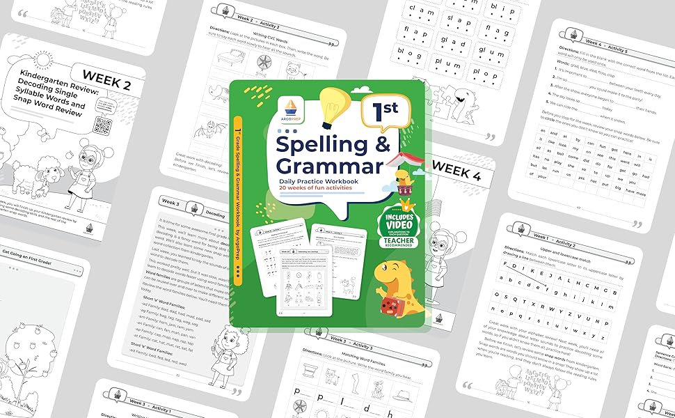 Amazon.com: 1st Grade Spelling and Grammar Daily Practice Workbook: 20 ...
