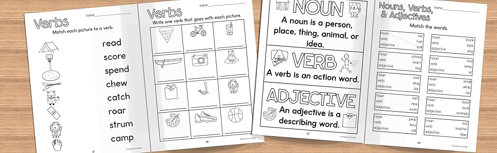 Mua Nouns, Verbs, and Adjectives Workbook: First grade, Second Grade ...