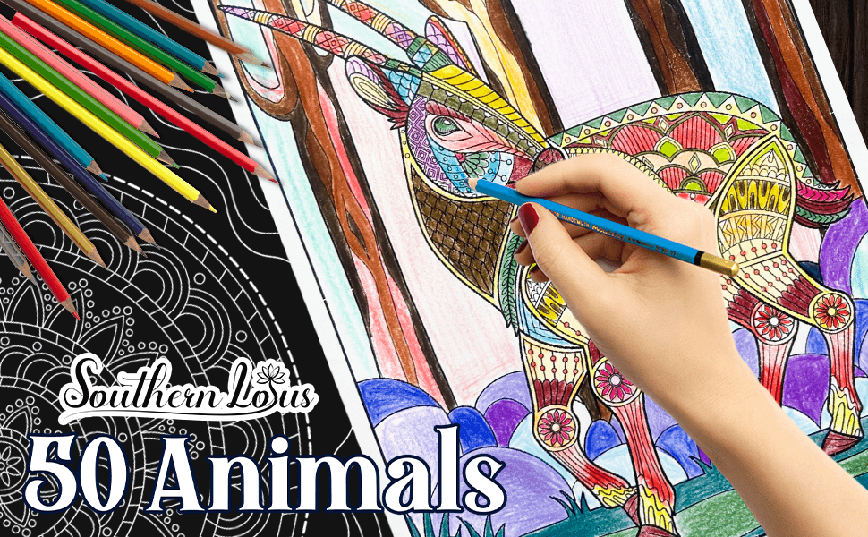 50 Animals Coloring Book: Fun And Easy Illustration Pages In Mandala ...
