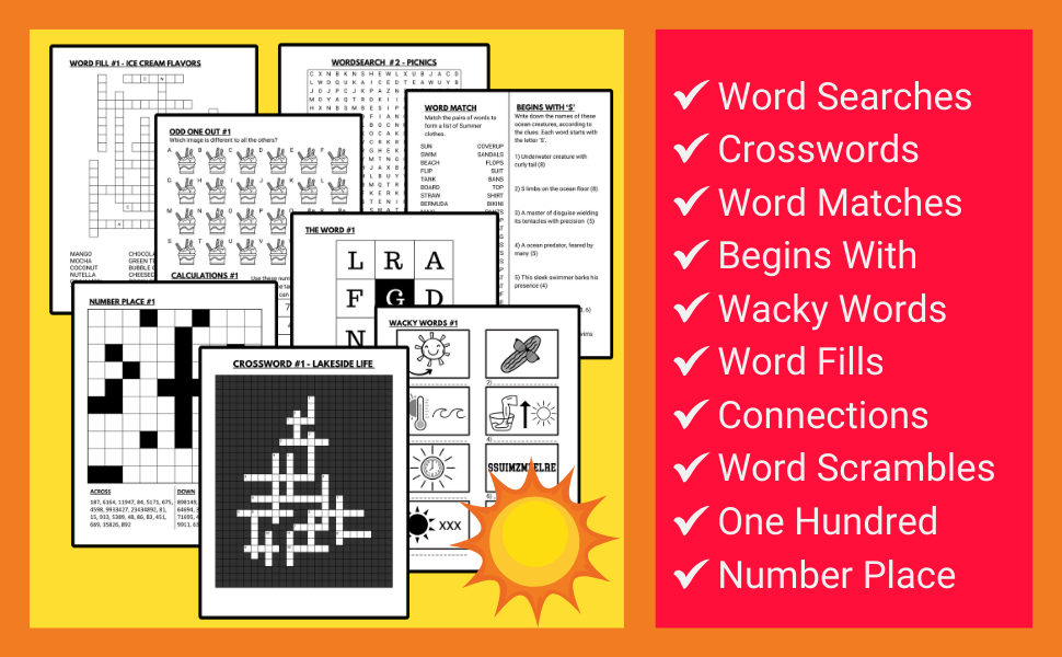 Large Print Summer Variety Puzzle Book: Relaxing Mixed Puzzles for Adults Including Sudoku ...