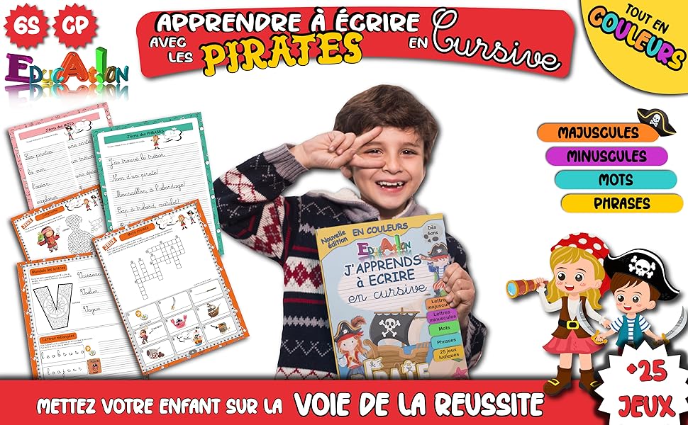 Cahier d'écriture Cursive CP PIRATE: Maternelle GS et CP - Apprendre A ...