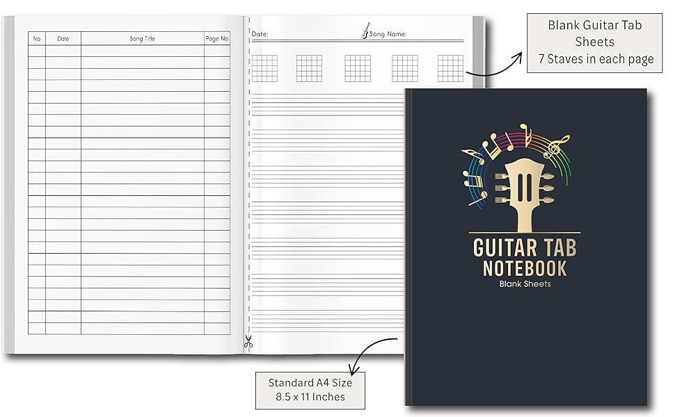 Guitar Tab Notebook: Blank Music Tablature Sheets : Publications, Black ...