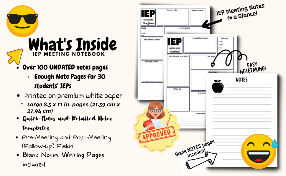 Amazon.com: IEP MEETING NOTES NOTEBOOK for SPED TEACHERS: Fill-in Notes ...