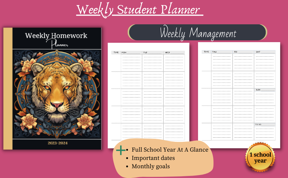 Weekly homework planner 2023-2024: Homework organiser for School and ...